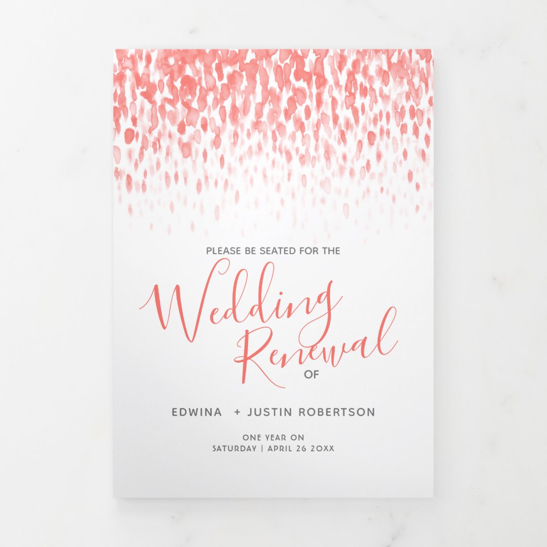 Wedding renewal ceremony program coral program | Zazzle