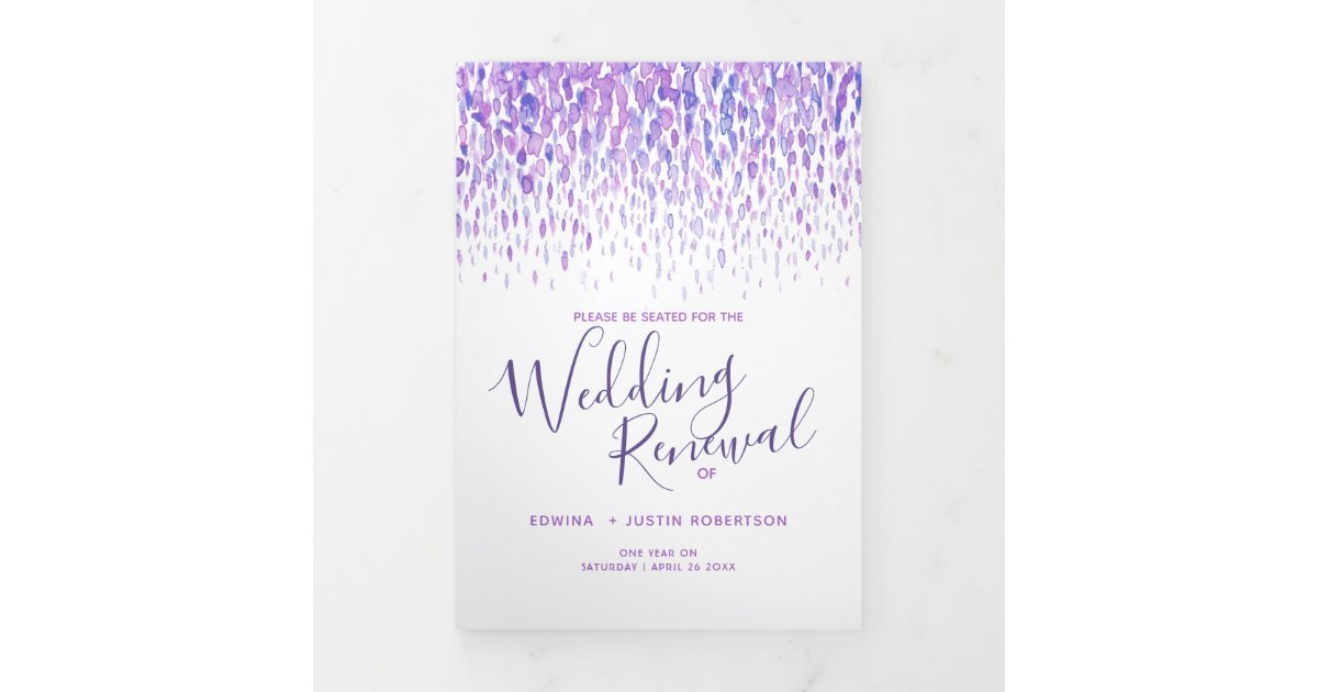 Wedding renewal ceremony program purple program | Zazzle