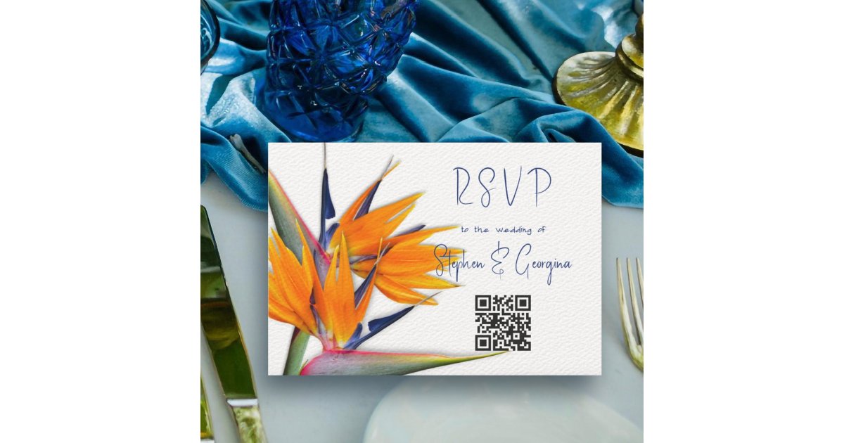 Wedding Reply QR Code Bird of Paradise Cards | Zazzle