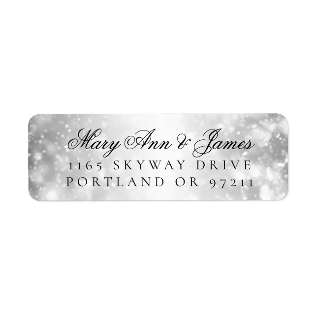 Wedding Return Address Silver Shimmer Lights Label | Zazzle