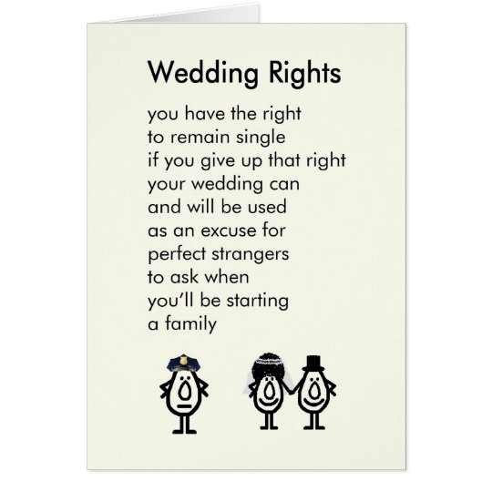 Wedding Rights - A wedding congratulations poem Card | Zazzle.com