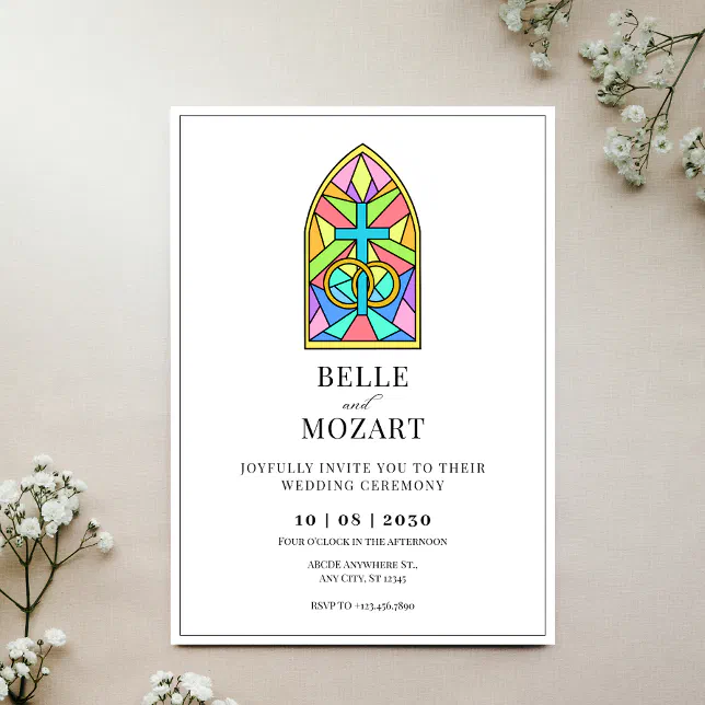 Wedding ring cross mosaic matrimony wedding invitation | Zazzle