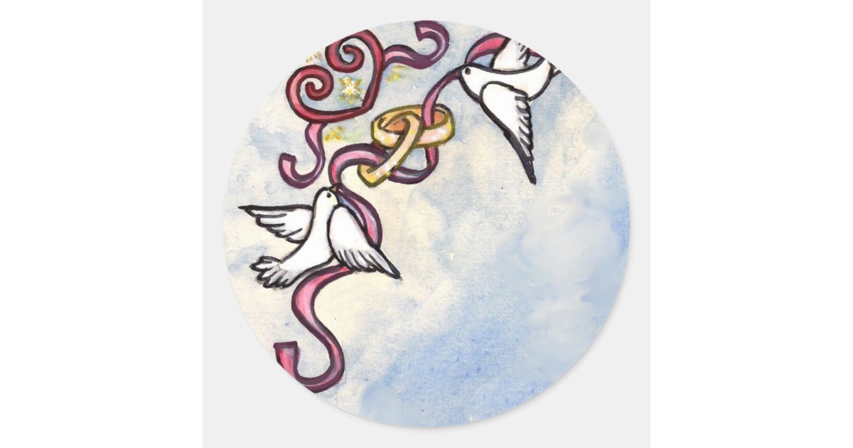 Wedding ring doves classic round sticker | Zazzle