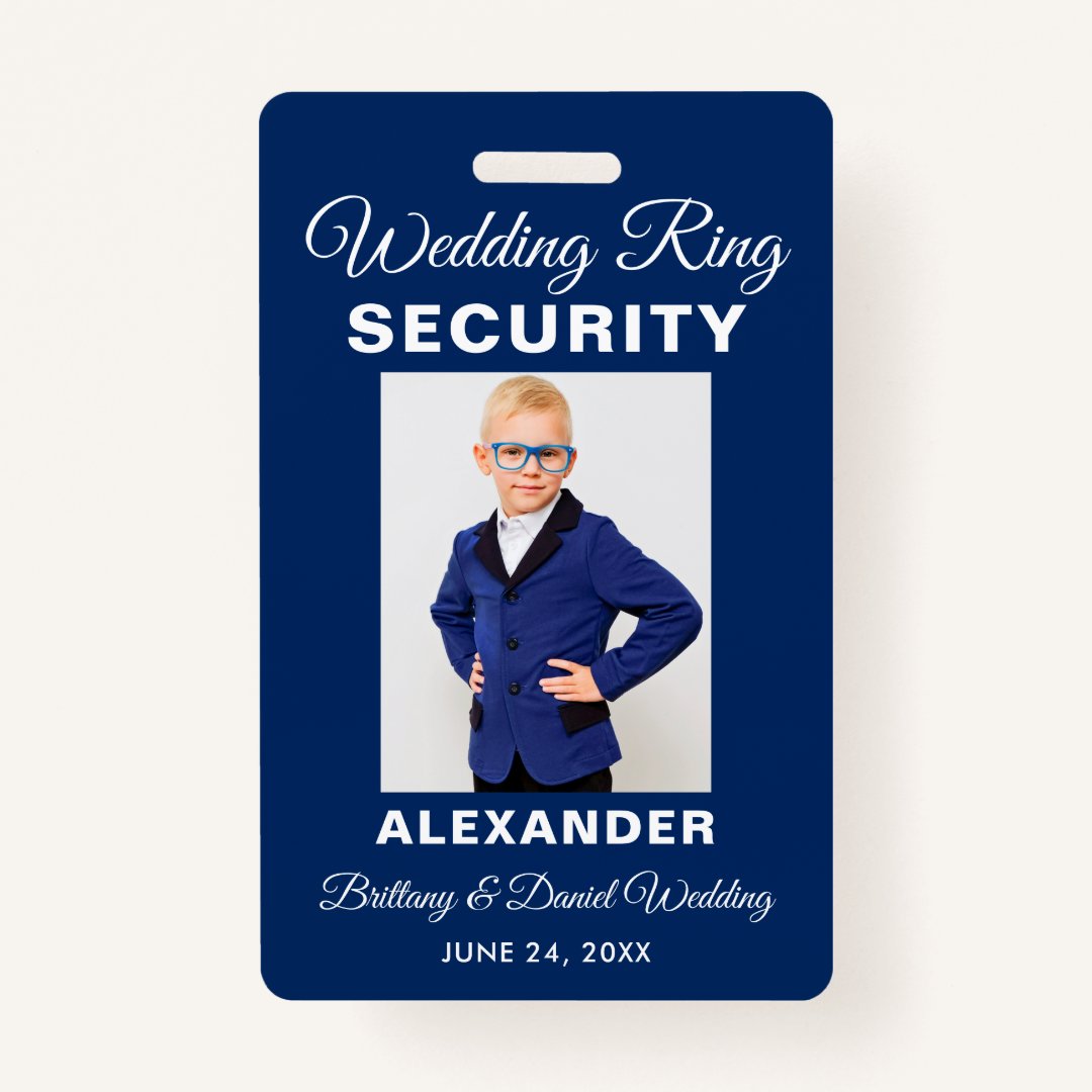 Wedding Ring Security Photo Blue Name Badge | Zazzle