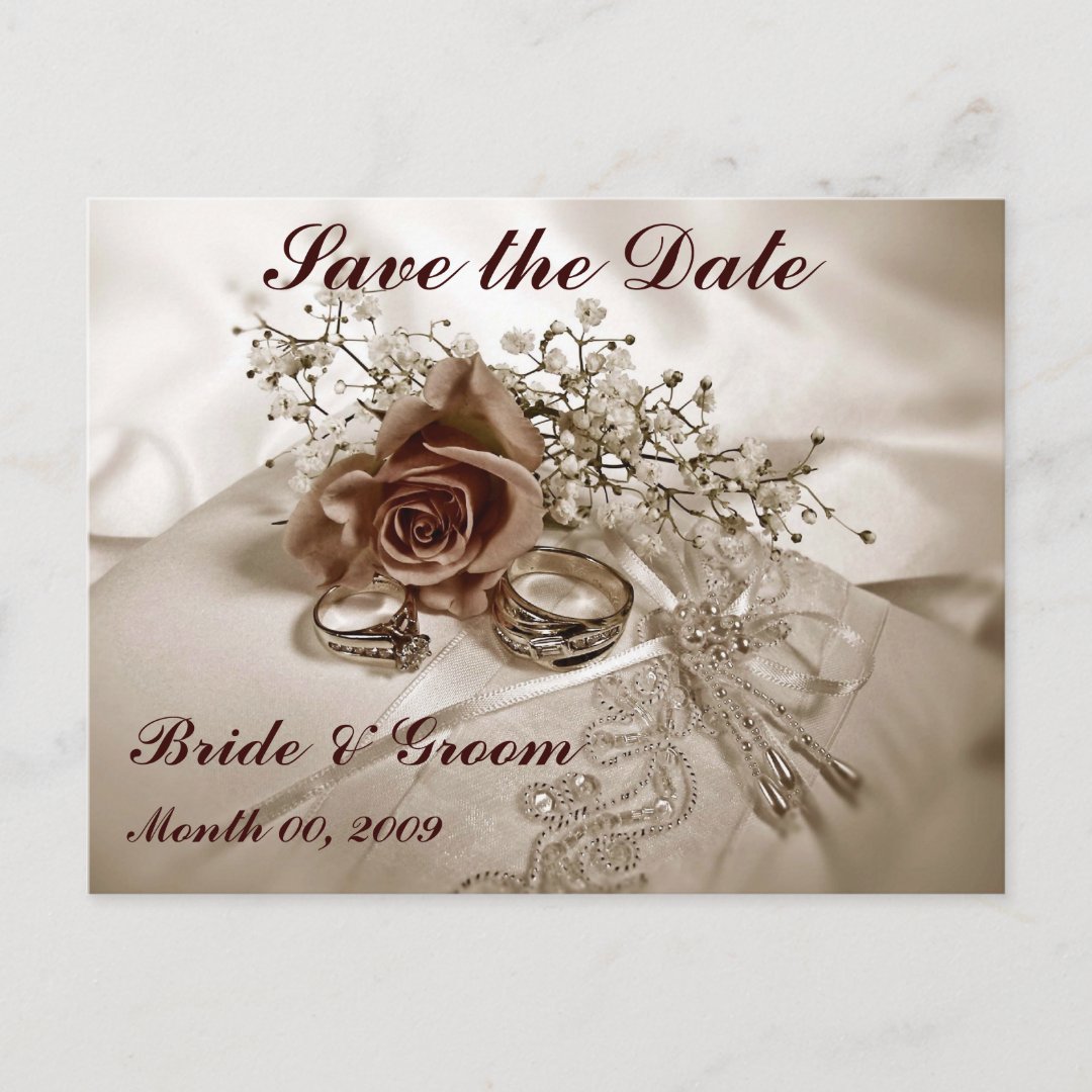 Wedding Rings and Roses Save the Date Postcards | Zazzle