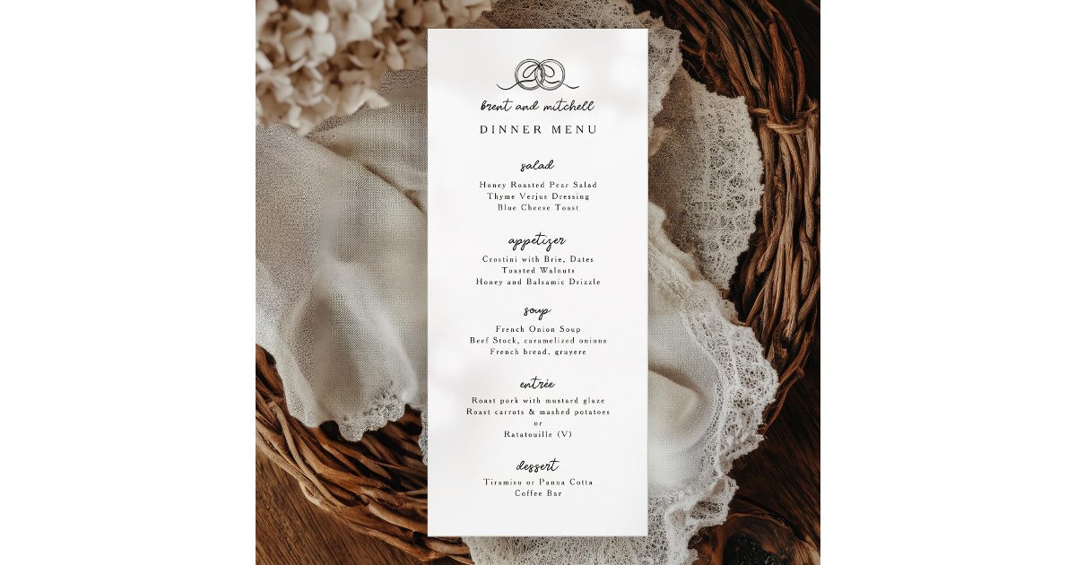 Wedding Rings Bow Dinner Menu | Zazzle