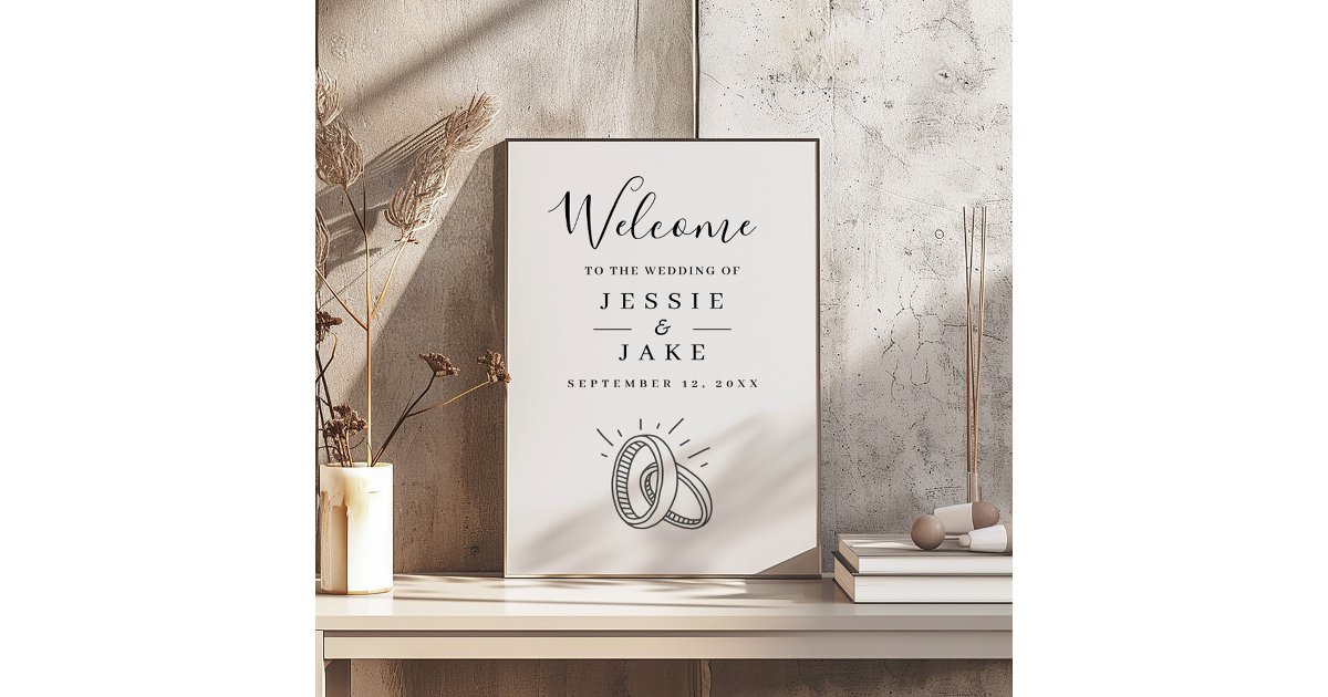 Wedding rings fun wedding welcome sign | Zazzle