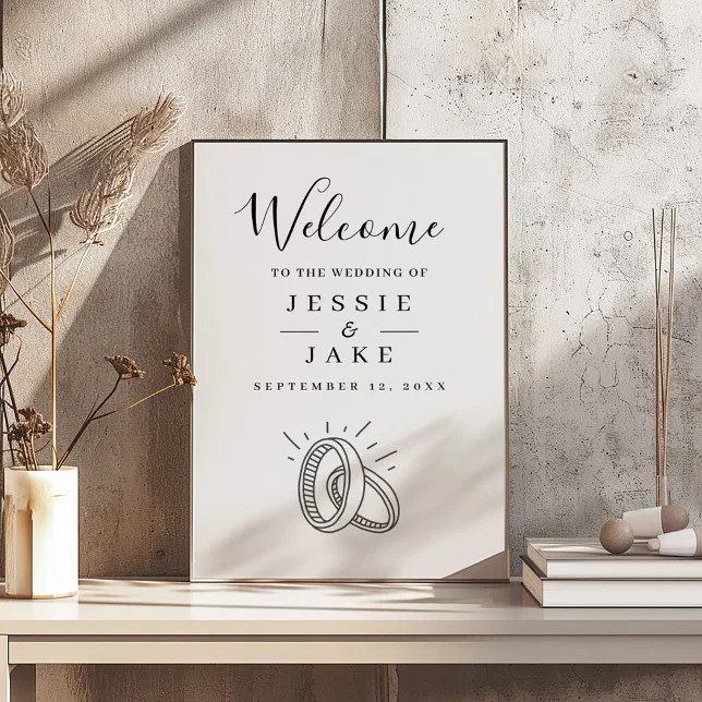 Wedding rings fun wedding welcome sign | Zazzle