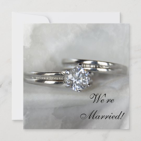 Wedding Rings on Gray Just Married Announcement | Zazzle.com