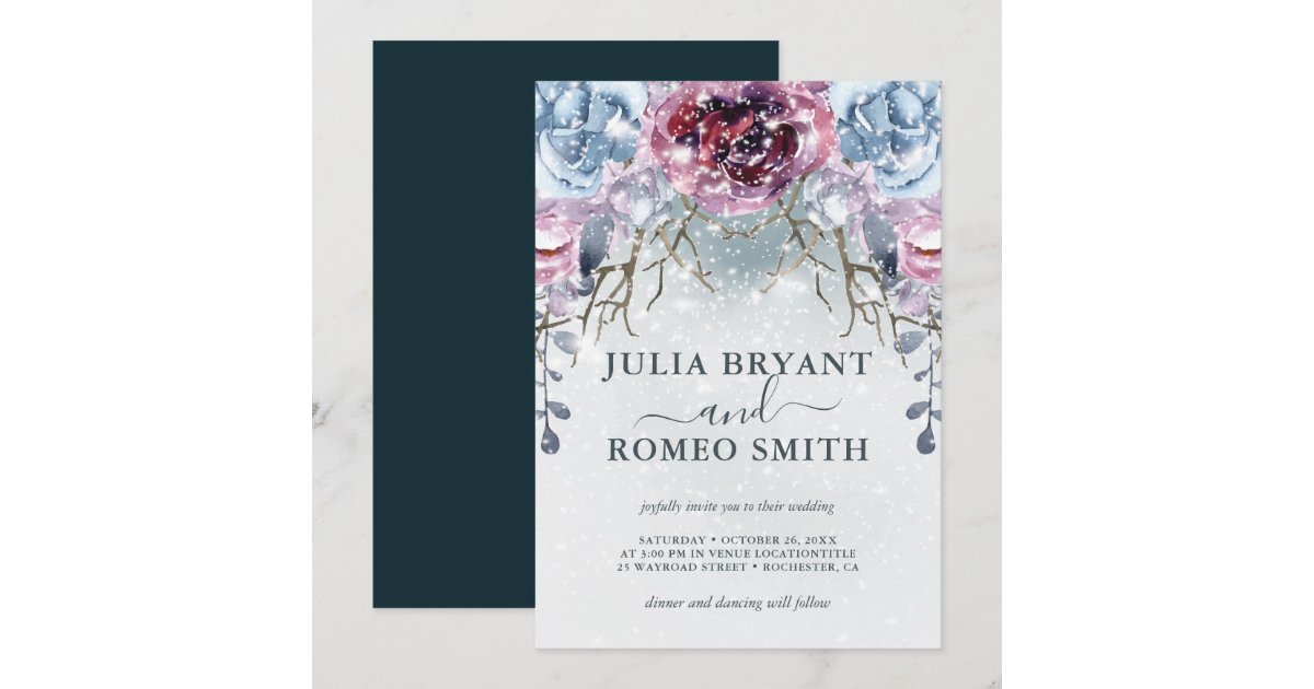 Wedding Romantic Winter Floral Snow Invitation | Zazzle