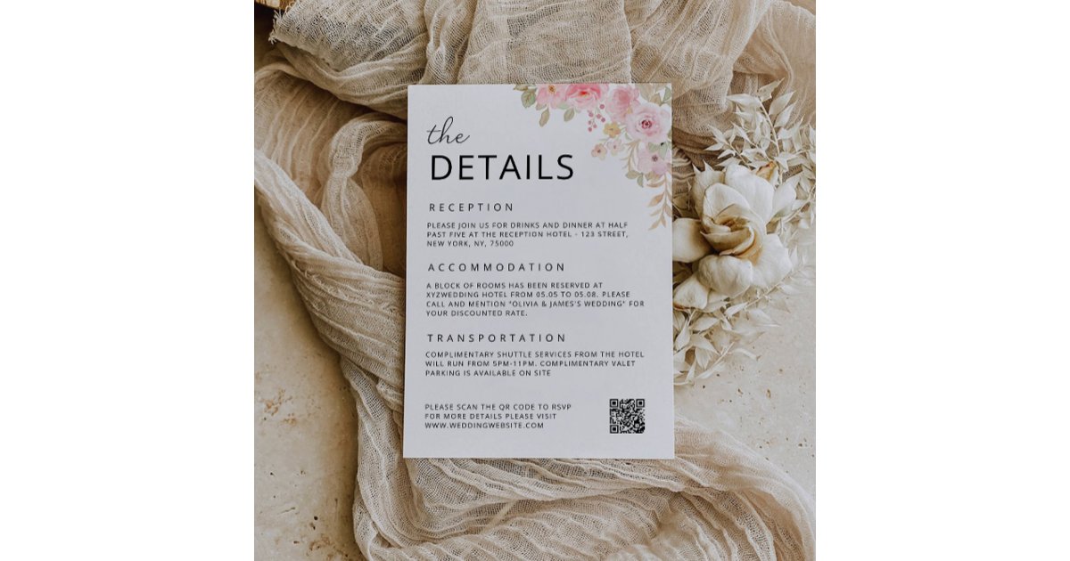 Wedding Rose Collection Enclosure Card-The Details Invitation | Zazzle