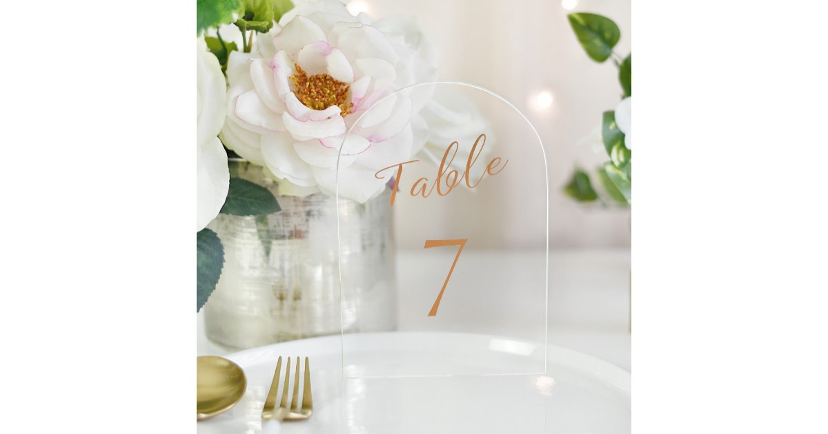 Wedding rose gold elegant acrylic table number | Zazzle