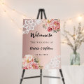 Wedding rose gold florals lace welcome sign | Zazzle
