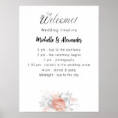 Wedding rose gold flowers program timeline poster | Zazzle