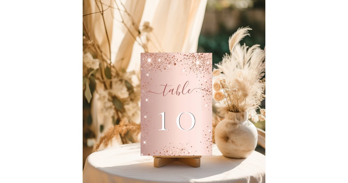 Wedding rose gold sparkles table number | Zazzle