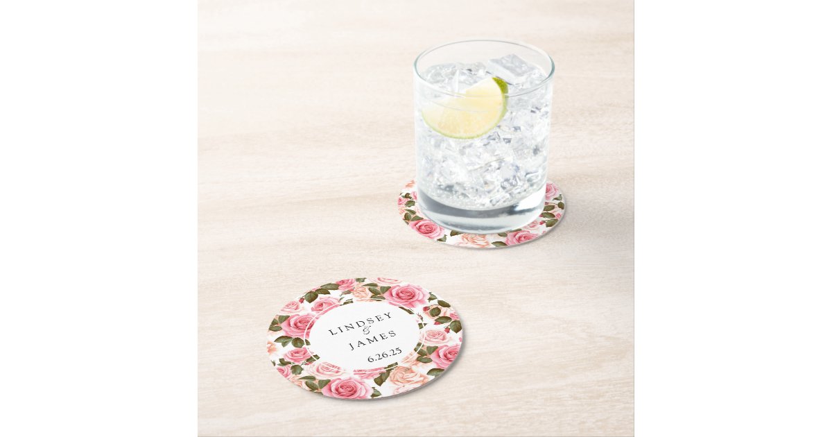Wedding round paper coaster | Zazzle