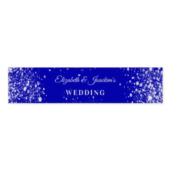 Wedding royal blue silver names dinner napkin bands | Zazzle
