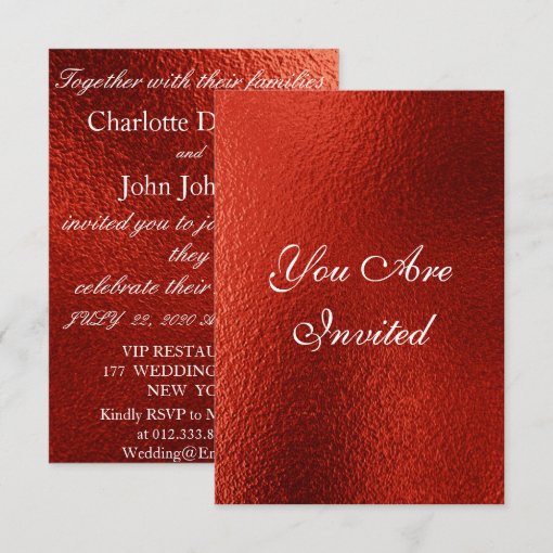Wedding Royal Invitation Red Mettalic Shiny | Zazzle