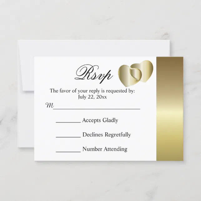 Wedding RSVP Card Elegant Golden Hearts Design | Zazzle