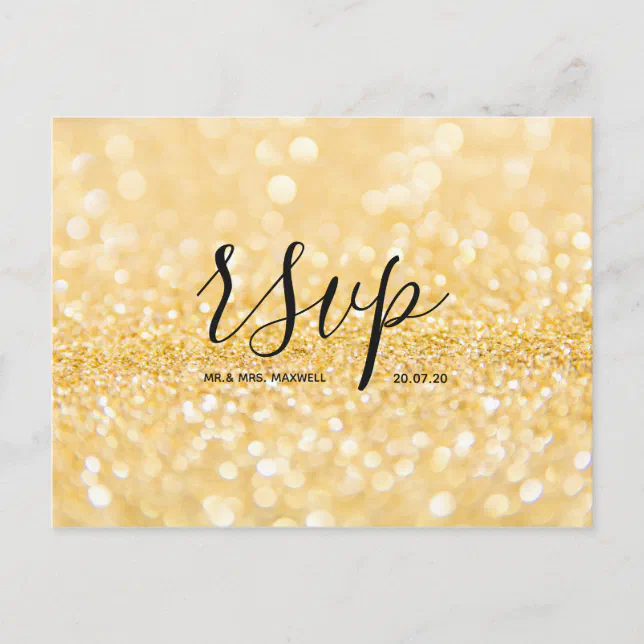 Wedding Rsvp card | Gold Glitter Script Postcard | Zazzle