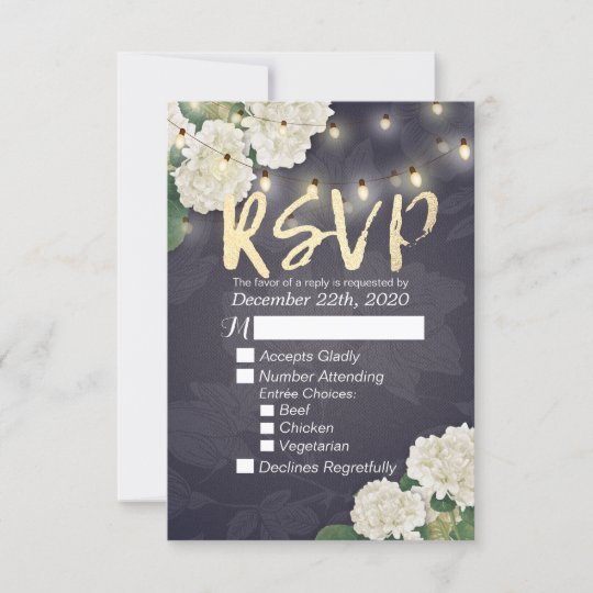 Wedding RSVP Hydrangea Flowers String Lights Blue | Zazzle.com