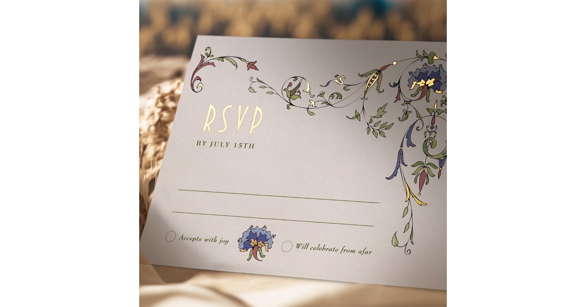 Wedding RSVP Insert Victorian Belle Epoche Foil Invitation Postcard ...