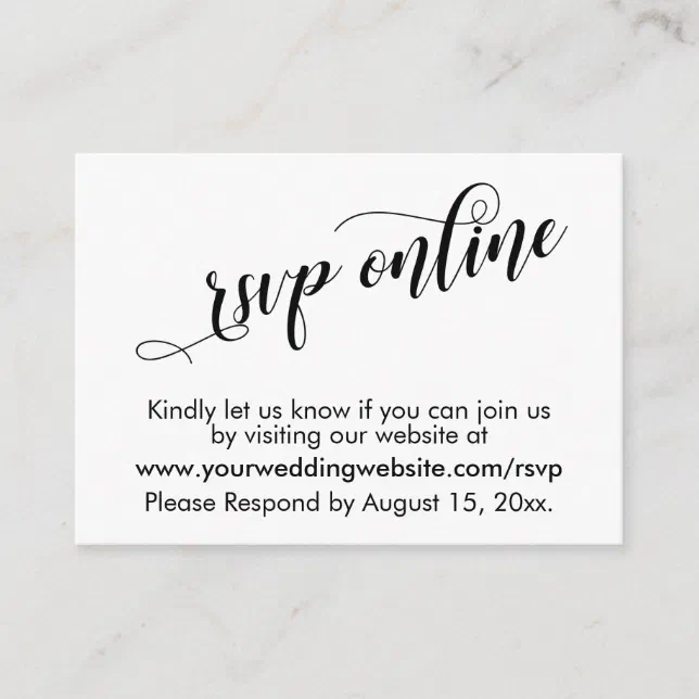 Wedding RSVP Online Elegant Typography Insert Card | Zazzle