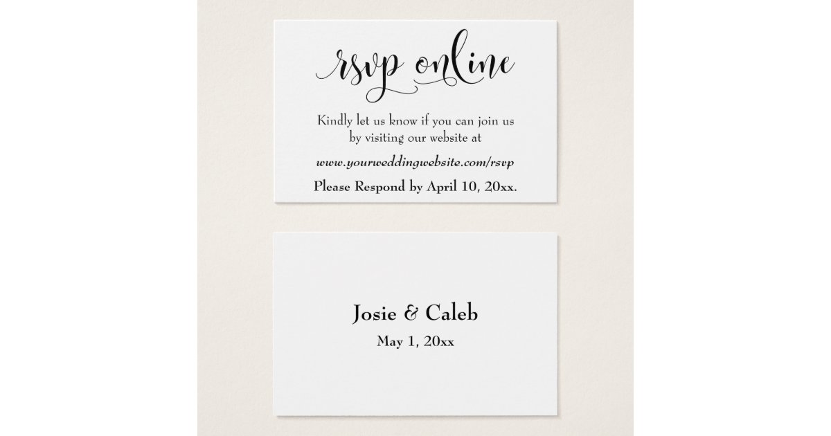 Wedding RSVP Online Insert Black Script, White, 01 | Zazzle