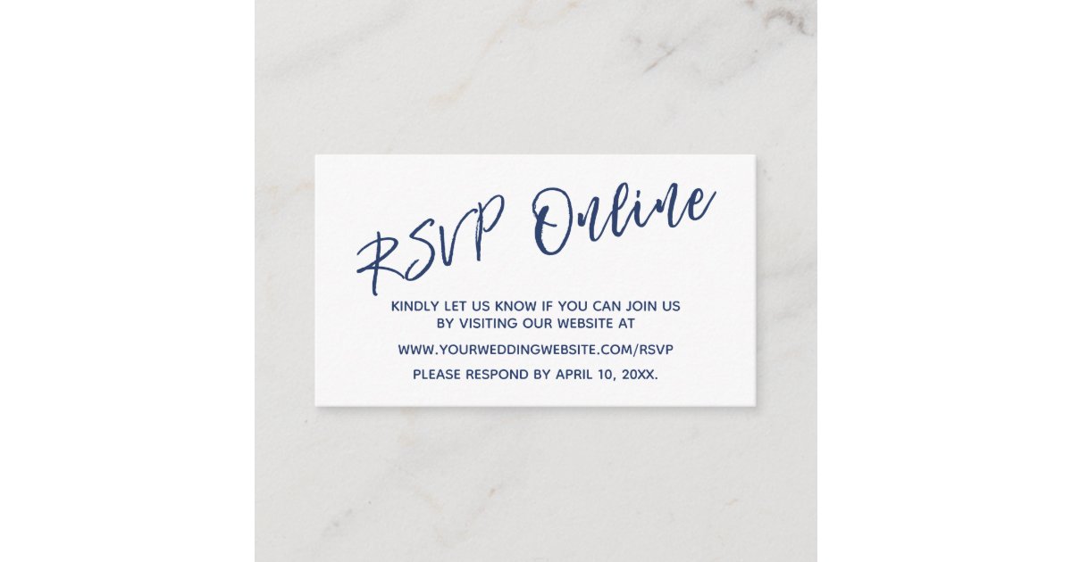 Wedding RSVP Online Navy Handwriting Insert Card | Zazzle