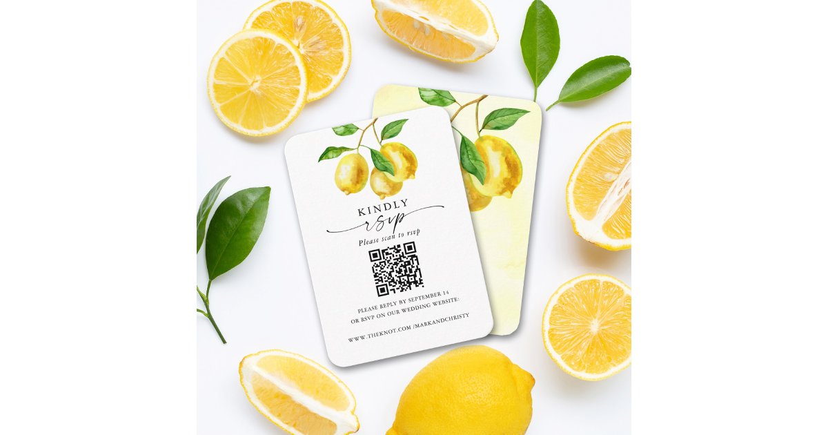 Wedding RSVP QR Code Lemon Citrus Enclosure Card | Zazzle
