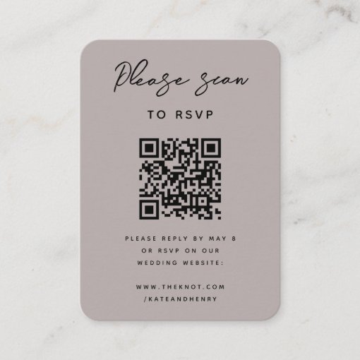 Wedding RSVP | QR Code Modern Minimalist Dusky Enclosure Card | Zazzle