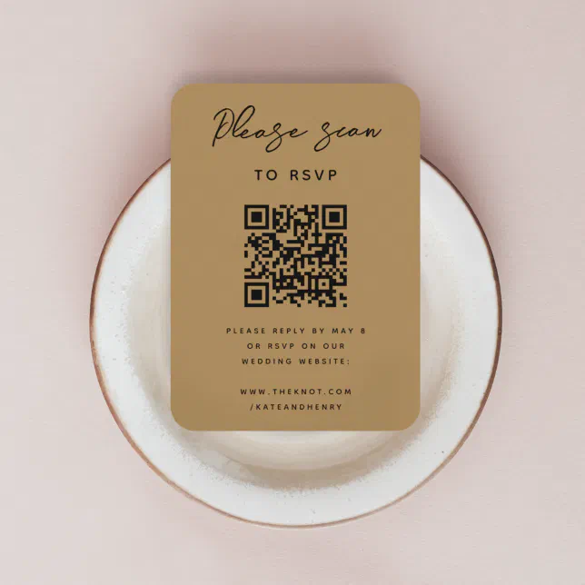 Wedding RSVP | QR Code Modern Minimalist Gold Enclosure Card | Zazzle