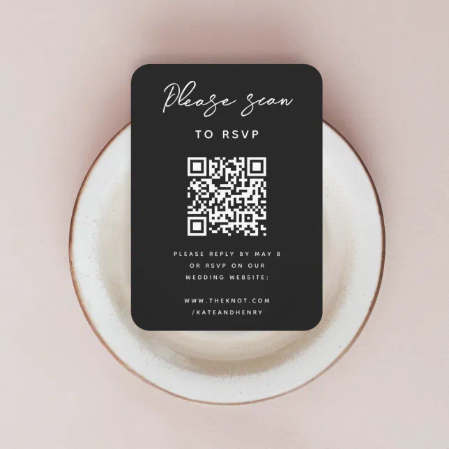 Wedding RSVP | QR Code Modern Stylish Black Enclosure Card | Zazzle