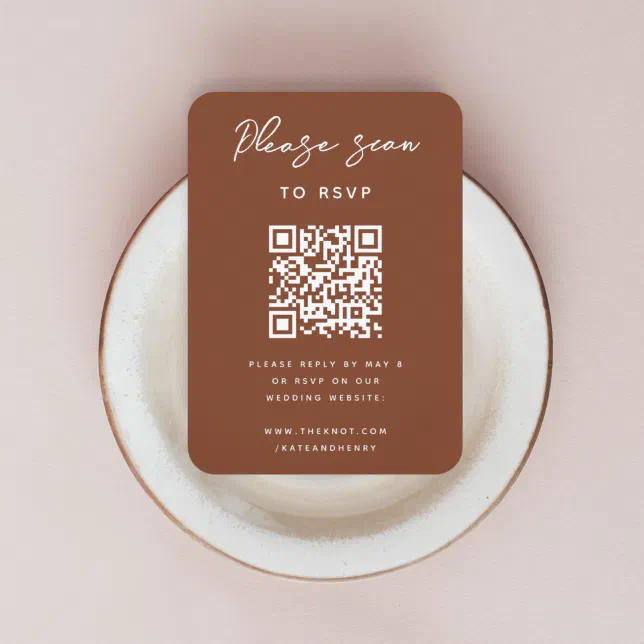Wedding RSVP | QR Code Modern Terracotta Rust Enclosure Card | Zazzle