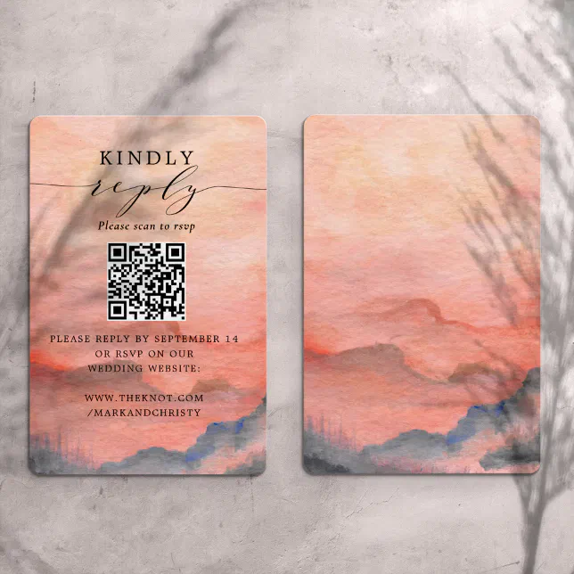 Wedding RSVP QR Code Mountain Sunset Enclosure Card | Zazzle