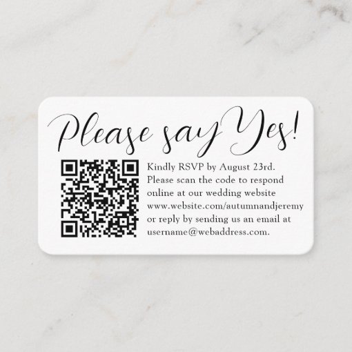 Wedding RSVP QR Code & Photo Script Please Say Yes Enclosure Card | Zazzle
