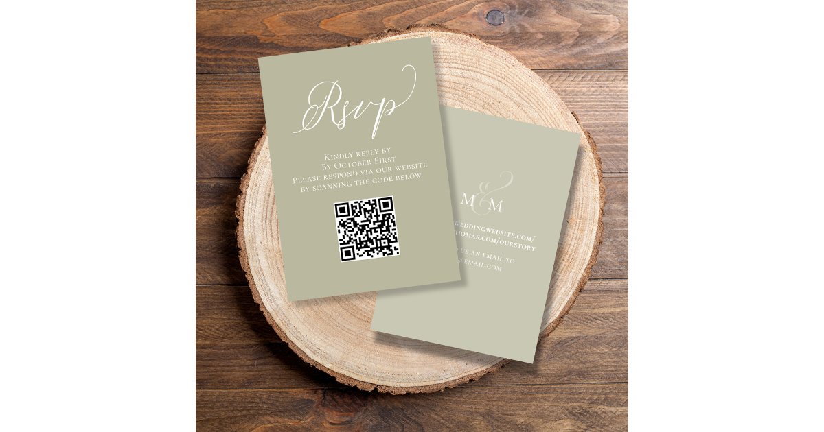 Wedding RSVP QR Code Script Sage Green Enclosure Card | Zazzle