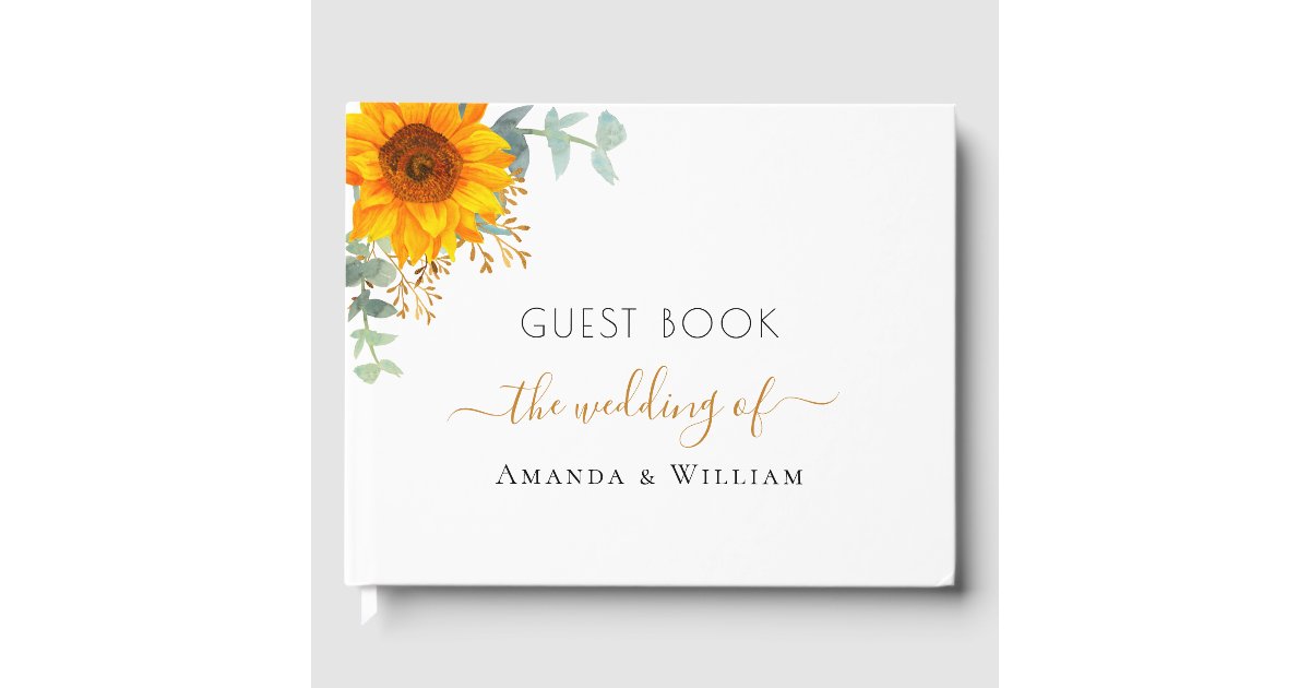 Wedding rustic sunflower eucalyptus monogram guest book | Zazzle