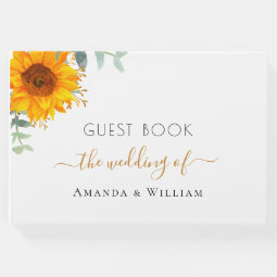 Wedding rustic sunflower eucalyptus monogram guest book | Zazzle