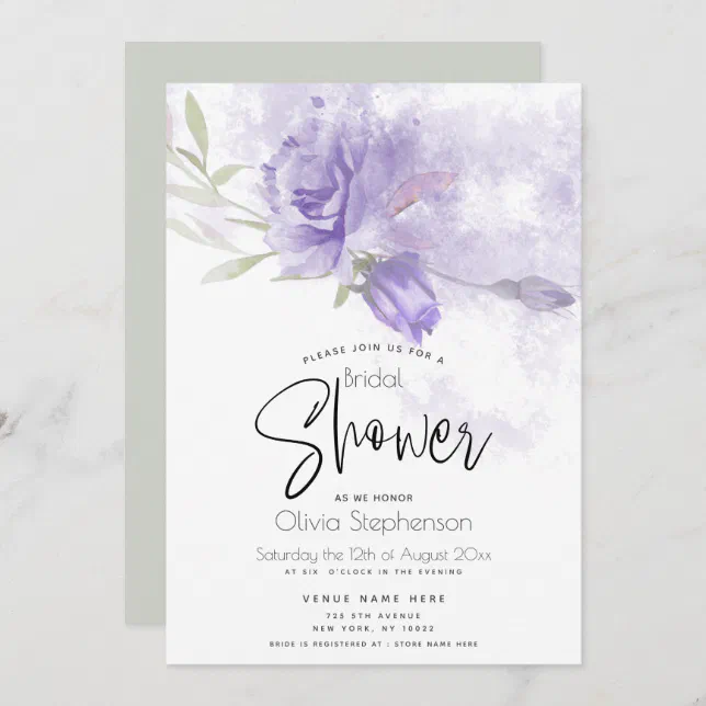 Wedding | Rustic Violet Purple Rose Floral Invitation | Zazzle