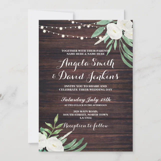 Wedding Rustic White Flower Wood Invitation | Zazzle