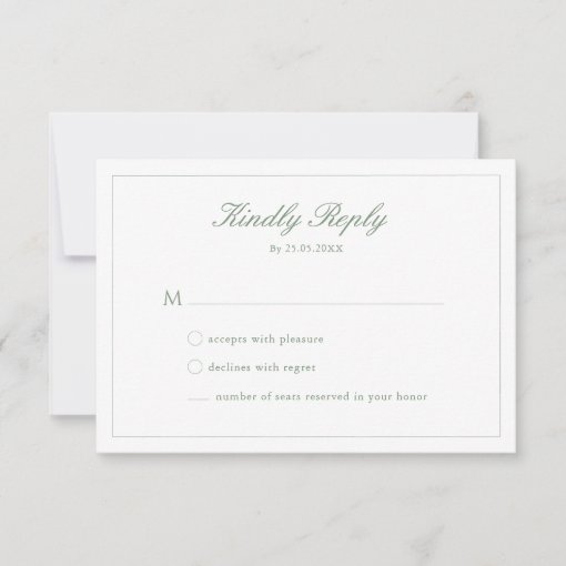 Wedding Sage Green Script Crest Monogram RSVP Card | Zazzle