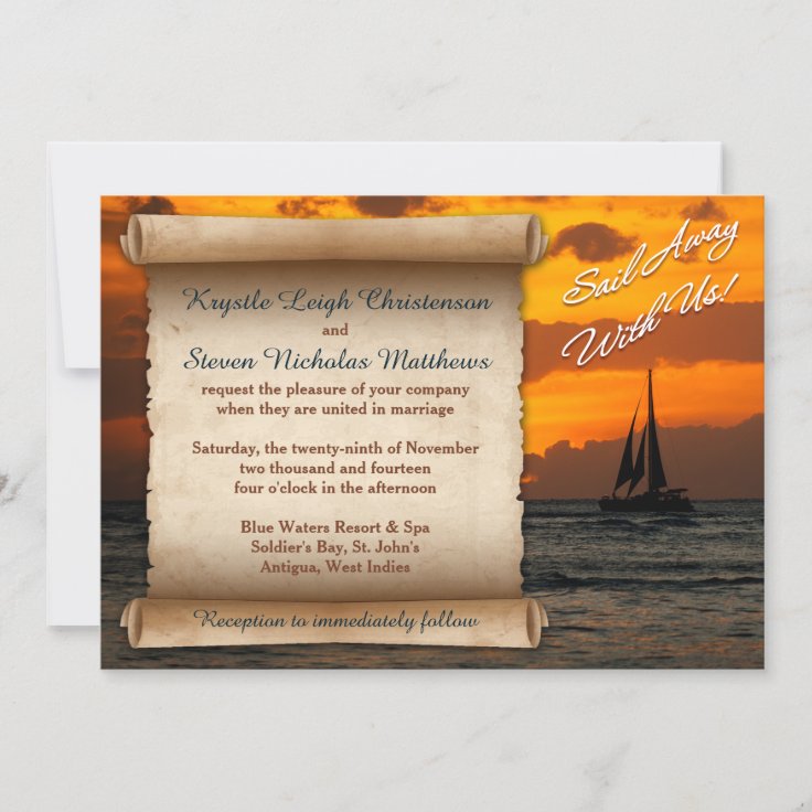 Wedding | Sail Away With Us! | Sailboat | Sunset Invitation | Zazzle