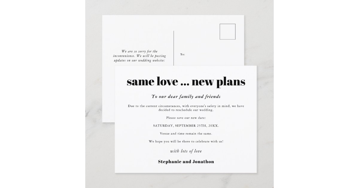 Wedding Same Love New Plans Save New Date Announcement Postcard | Zazzle