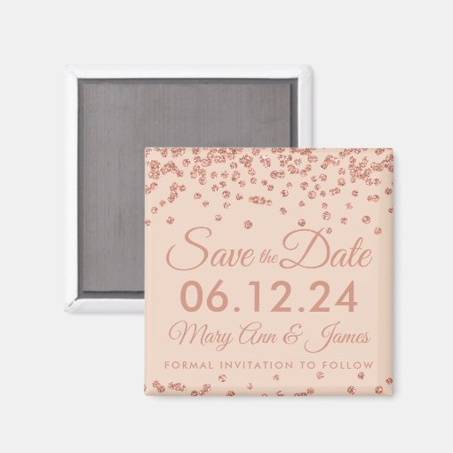 Wedding Save Date Rose Gold Glitter Confetti Blush Magnet | Zazzle