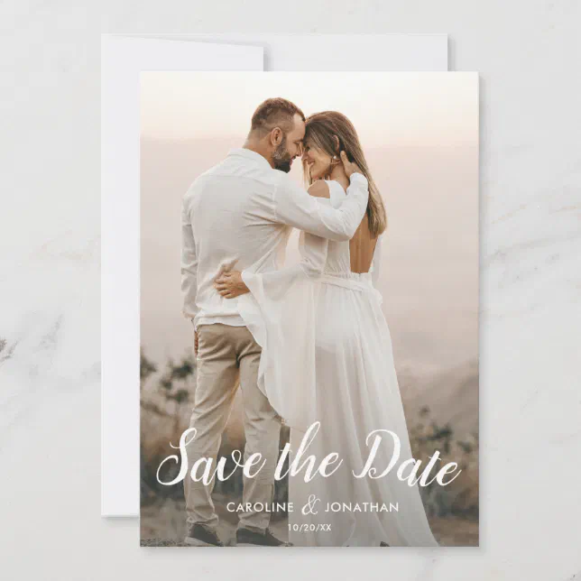 Wedding Save the Date 2 Photos Pretty Script Font | Zazzle
