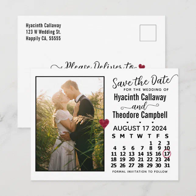 Wedding Save the Date August 2024 Calendar Photo Invitation Postcard ...