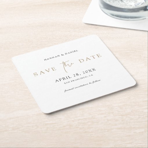 Wedding Save the Date Coaster with Modern Script | Zazzle