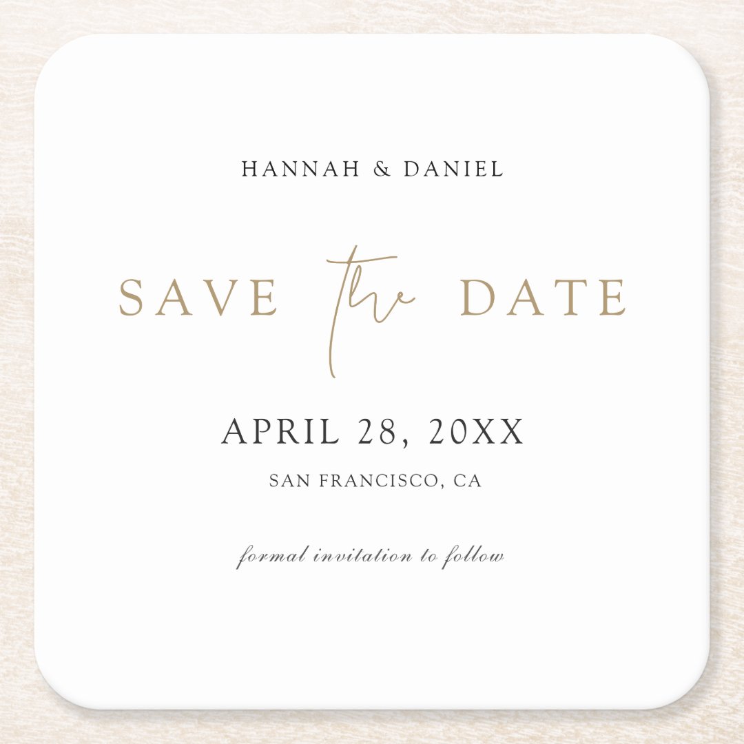 Wedding Save the Date Coaster with Modern Script | Zazzle