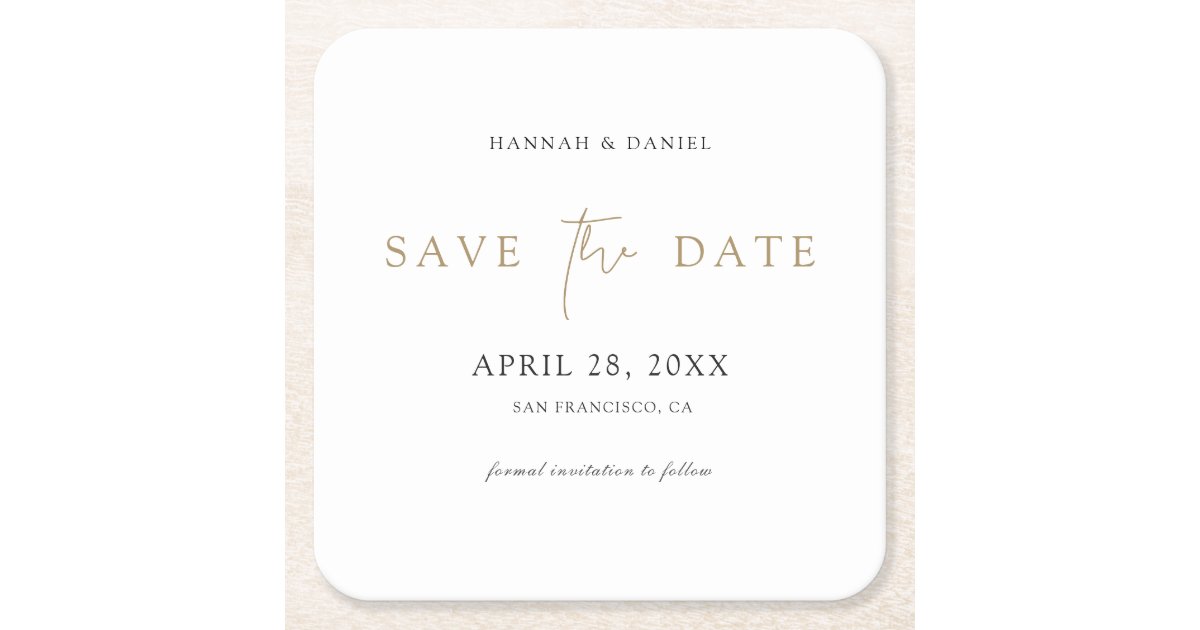 Wedding Save the Date Coaster with Modern Script | Zazzle